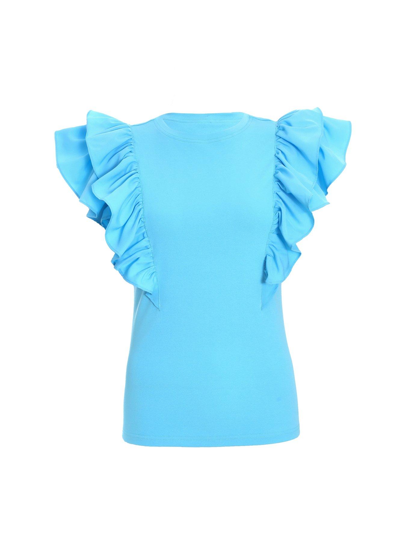 Quiz Turquoise Double Frill Sleeve Top | Very