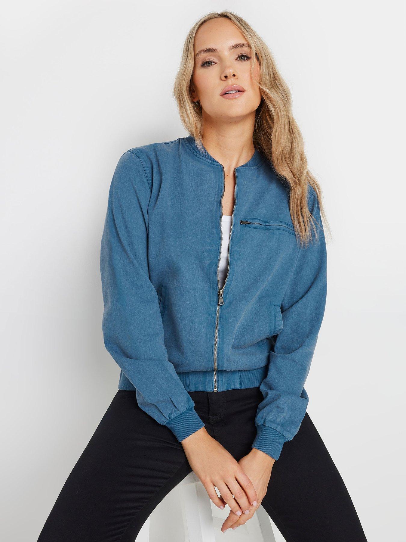 Long Tall Sally Blue Acid Wash Bomber Jacket | Very