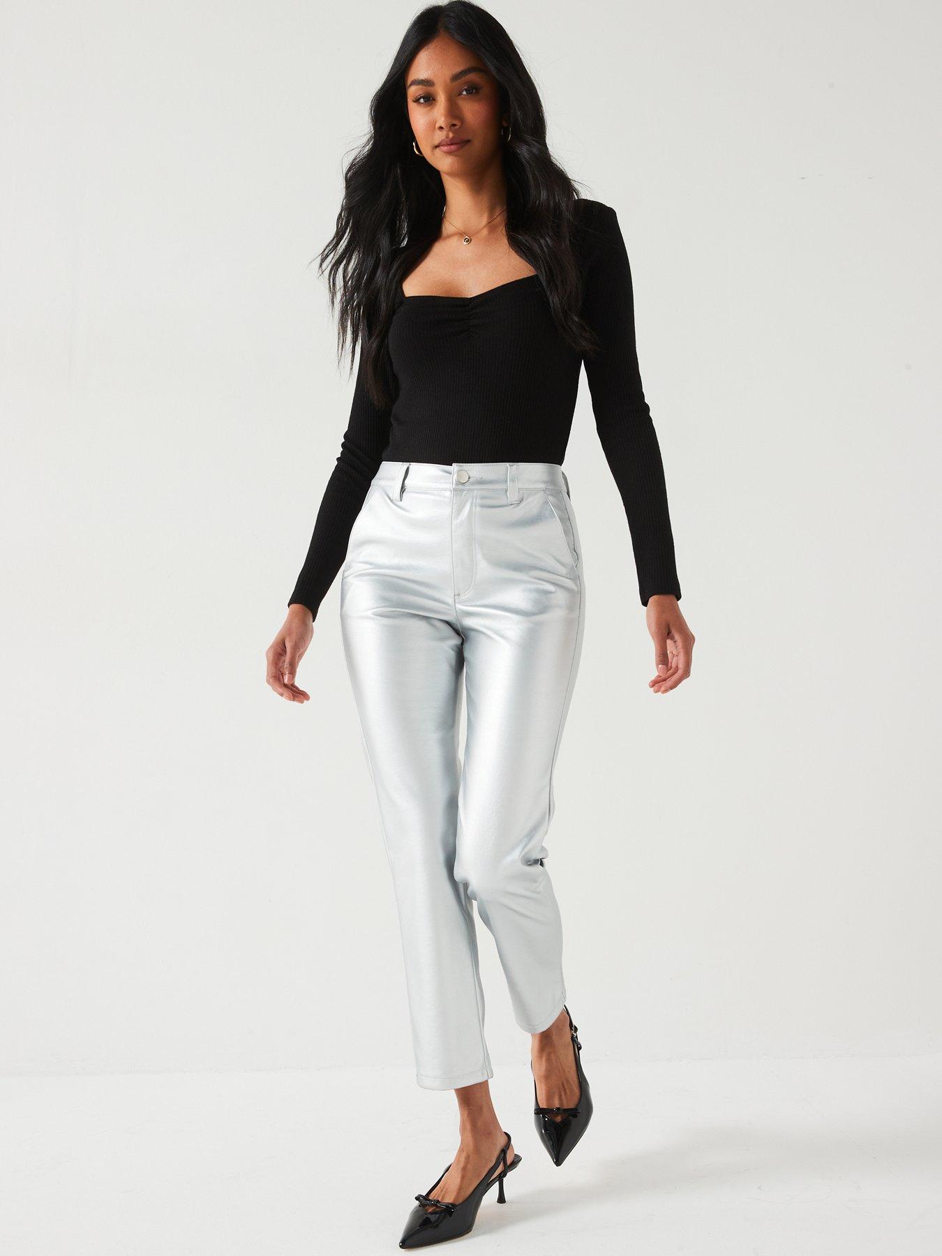 V by Very X Carol Byrne Faux Leather Slim Cigarette Trousers Silver