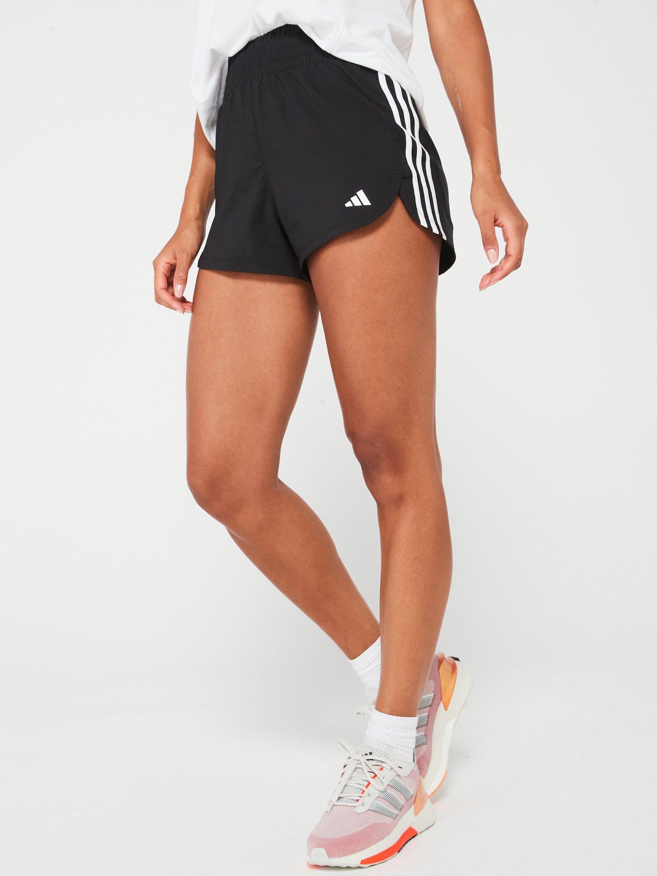 adidas Womens Training Pacer Woven High Waist 3In Shorts - Black/White ...