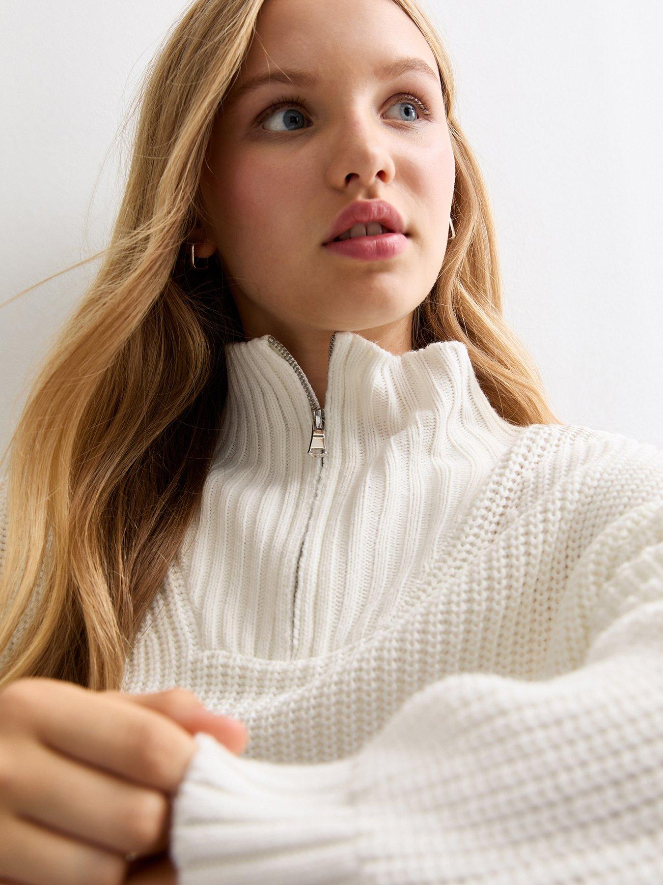 New Look 915 Girls Half Zip Knit Jumper - Cream | Very