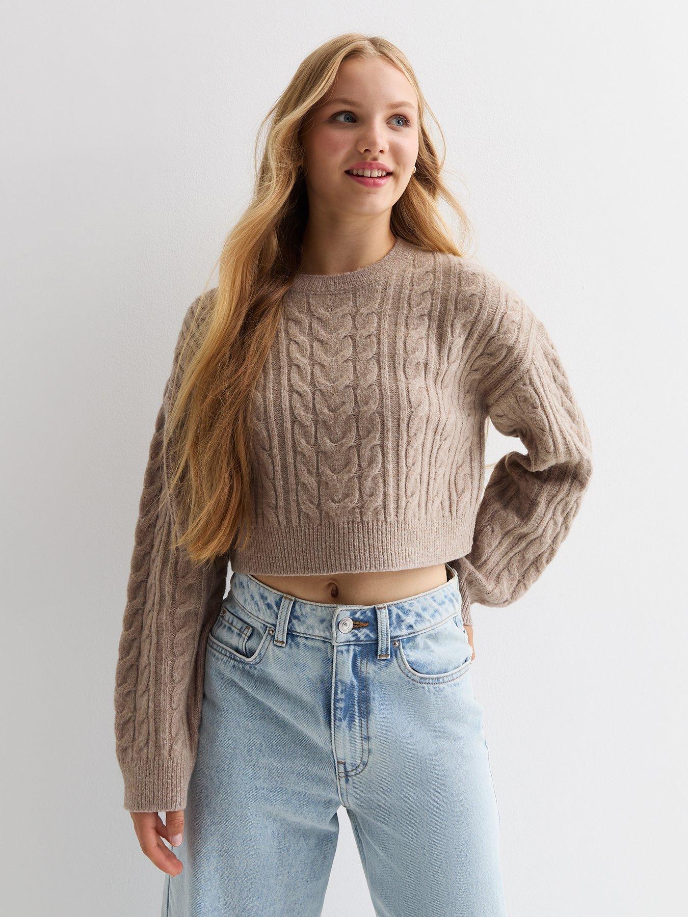 New Look 915 Girls Cable Knit Crop Jumper - Light Brown | Very