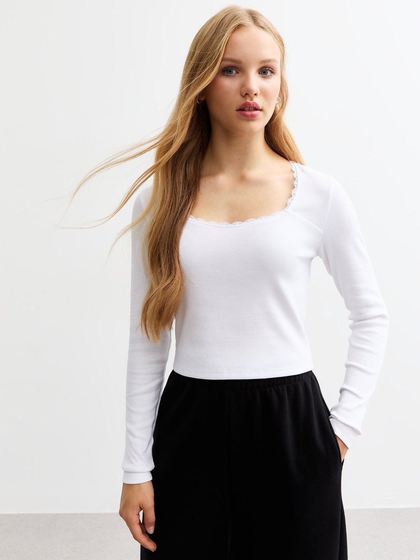 New Look 915 Girls Scoop Neck Ribbed Jersey Top - White | Very