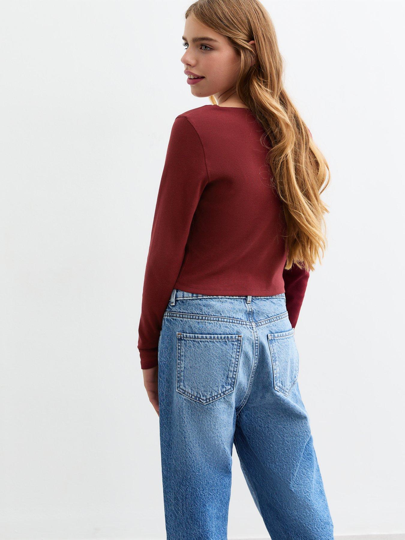 New Look 915 Girls Burgundy Scoop Neck Ribbed Jersey Top - Red | Very