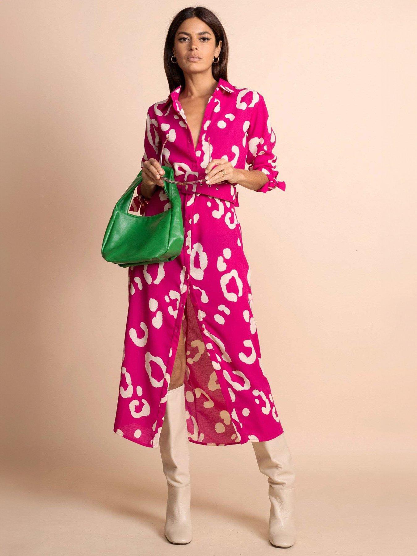 Dancing Leopard Leopard Print Shirt Midi Dress - Pink | Very