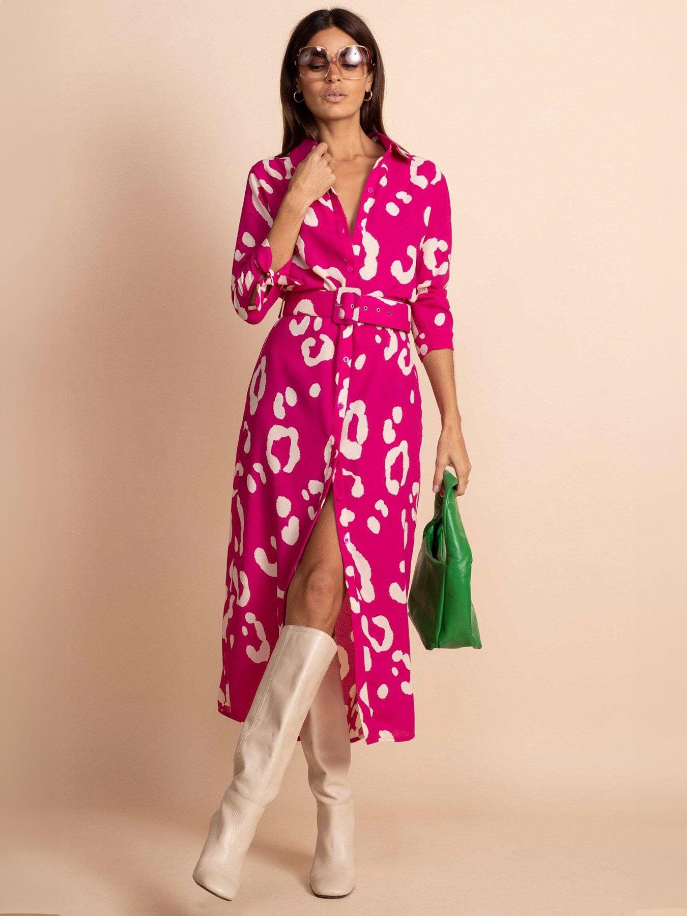 Dancing Leopard Leopard Print Shirt Midi Dress - Pink | Very