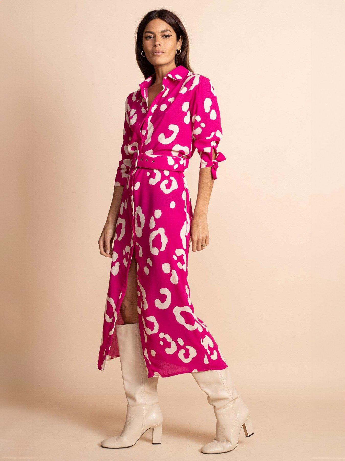 Dancing Leopard Leopard Print Shirt Midi Dress - Pink | Very