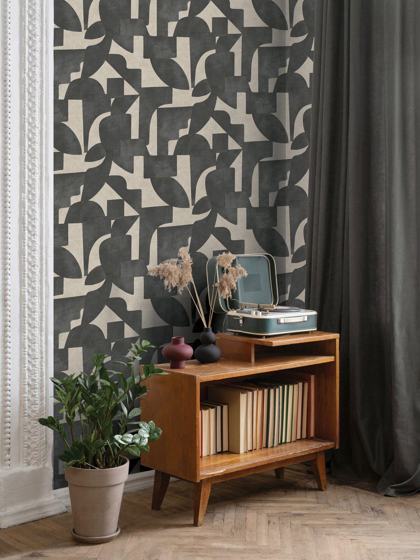 Holden Decor Abstract Angles Cream and Charcoal Wallpaper | Very