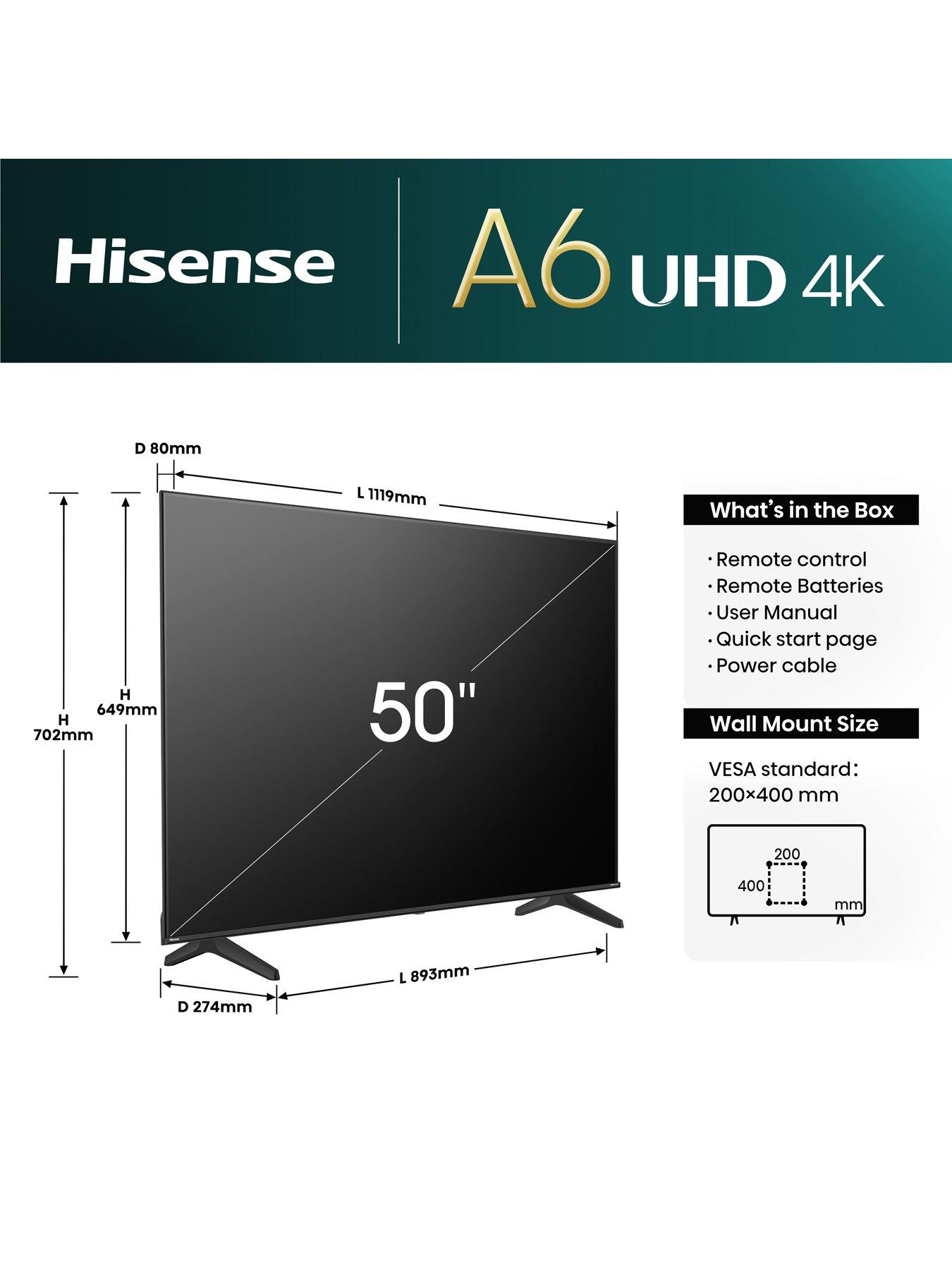 Hisense 50A6NTUK, 50-inch, 4K HDR, Smart TV | Very