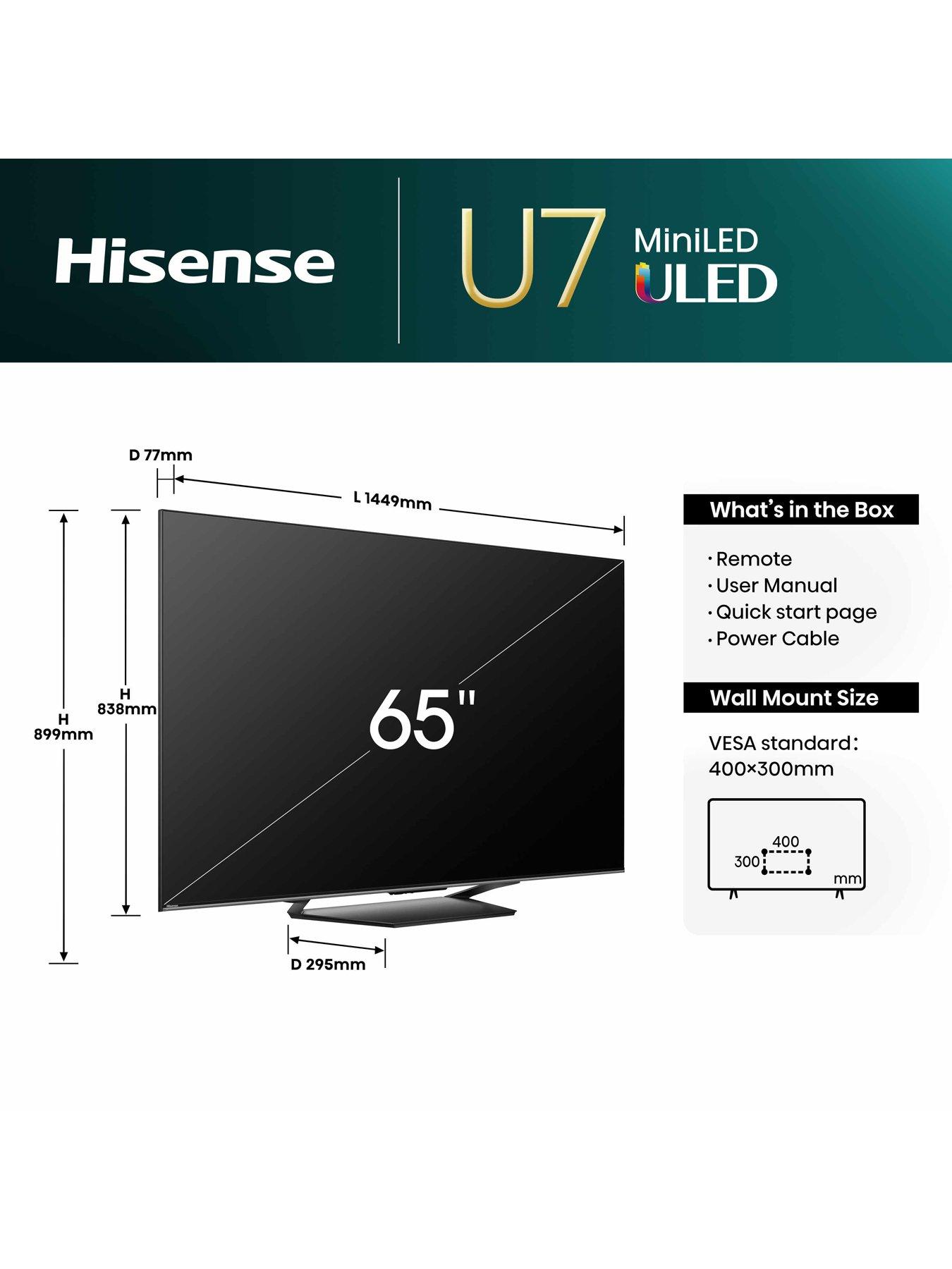 Hisense 65U7NQTUK, 65-inch, Mini LED, 4K Smart TV | Very