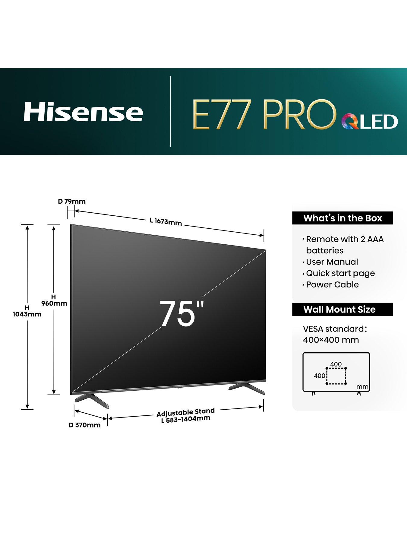 Hisense 75E77NQTUK PRO, 75-inch, QLED, 4K HDR, Smart TV | Very