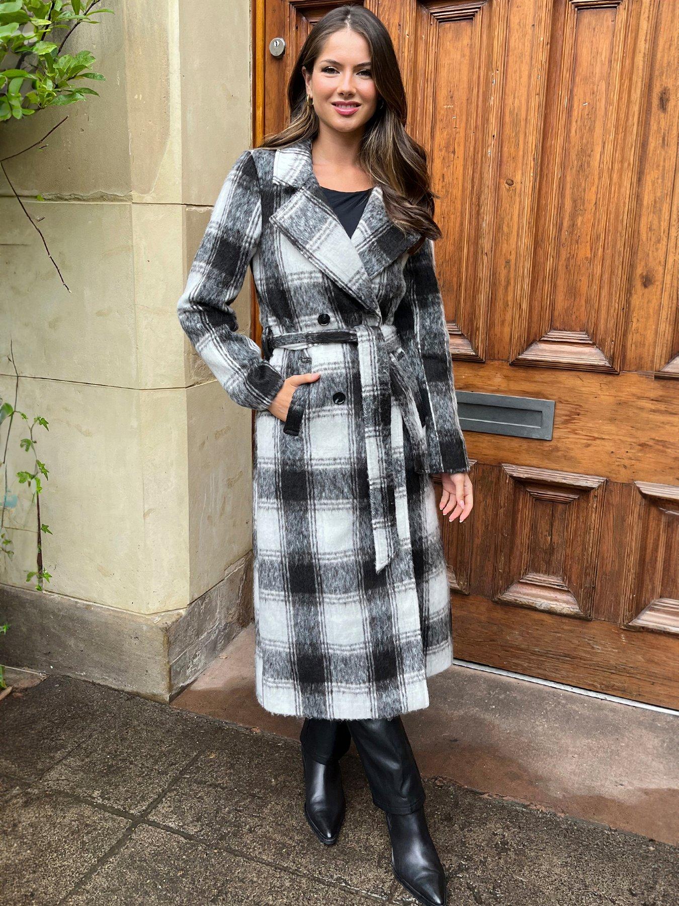 AX Paris Check Print Formal Coat - Brown | Very