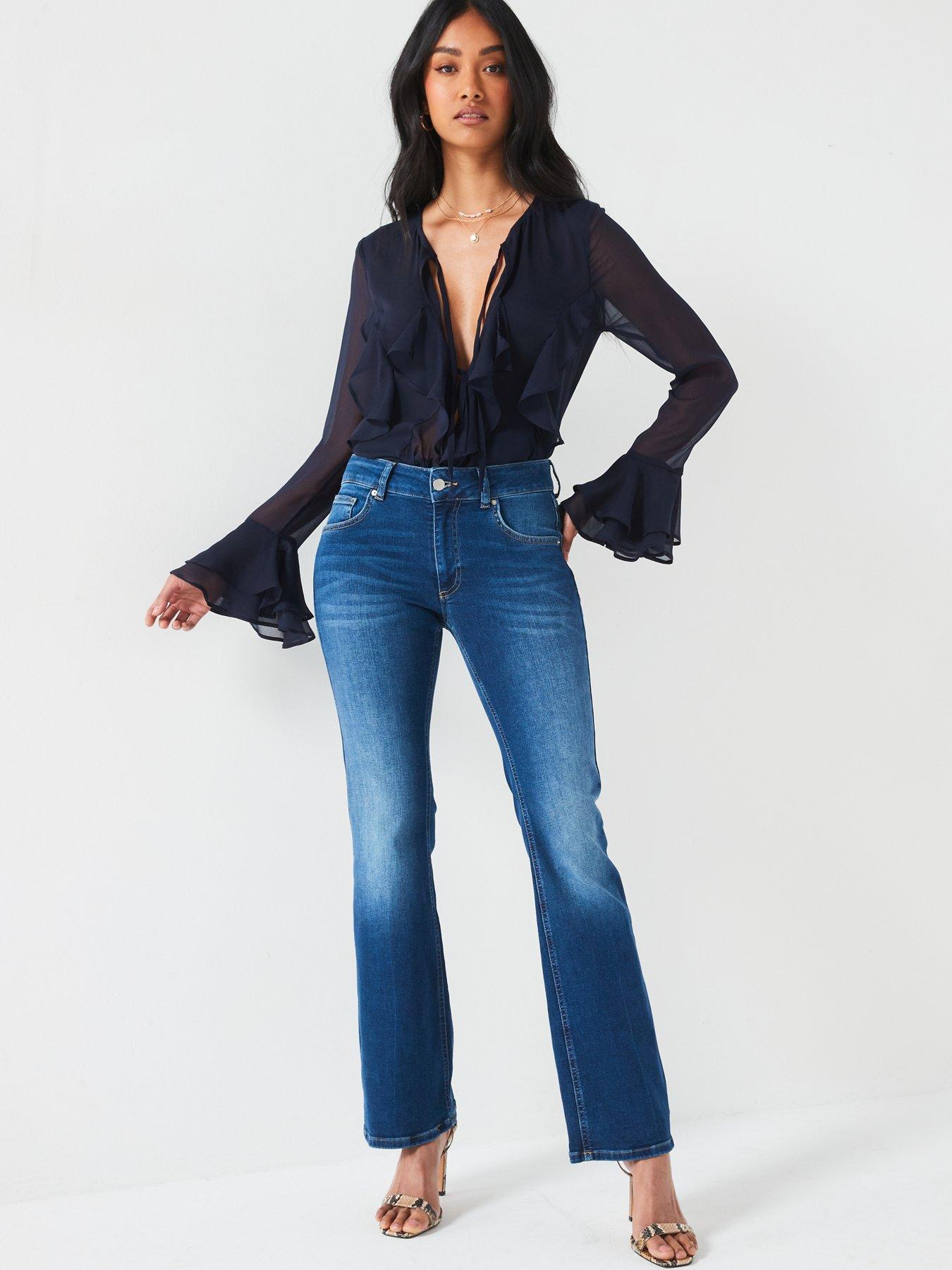 V by Very Midi Rise Slim Flare Jeans - Dark Wash | Very
