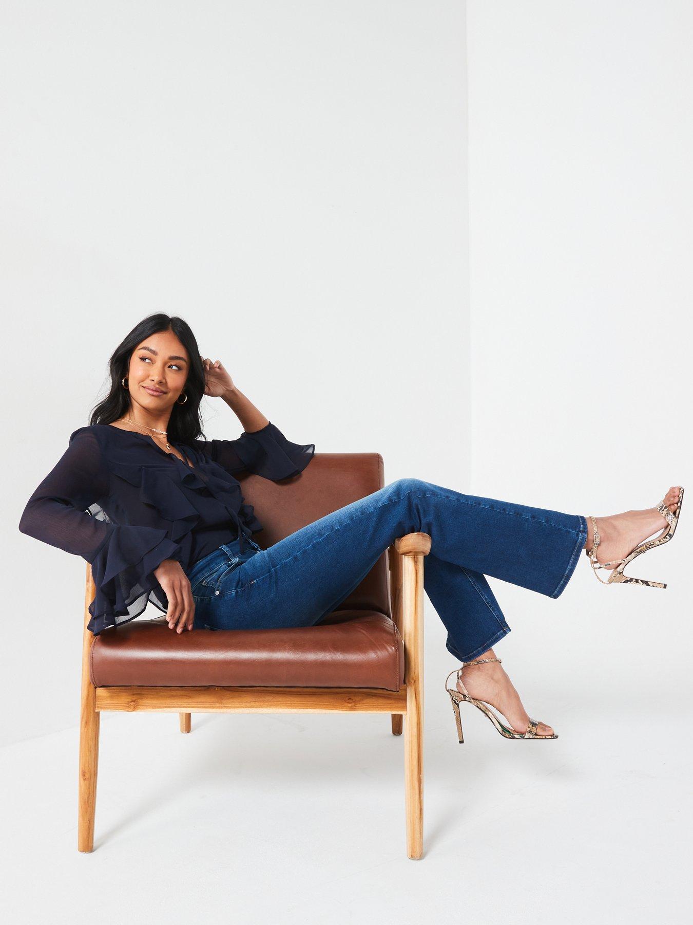 V by Very Midi Rise Slim Flare Jeans - Dark Wash | Very