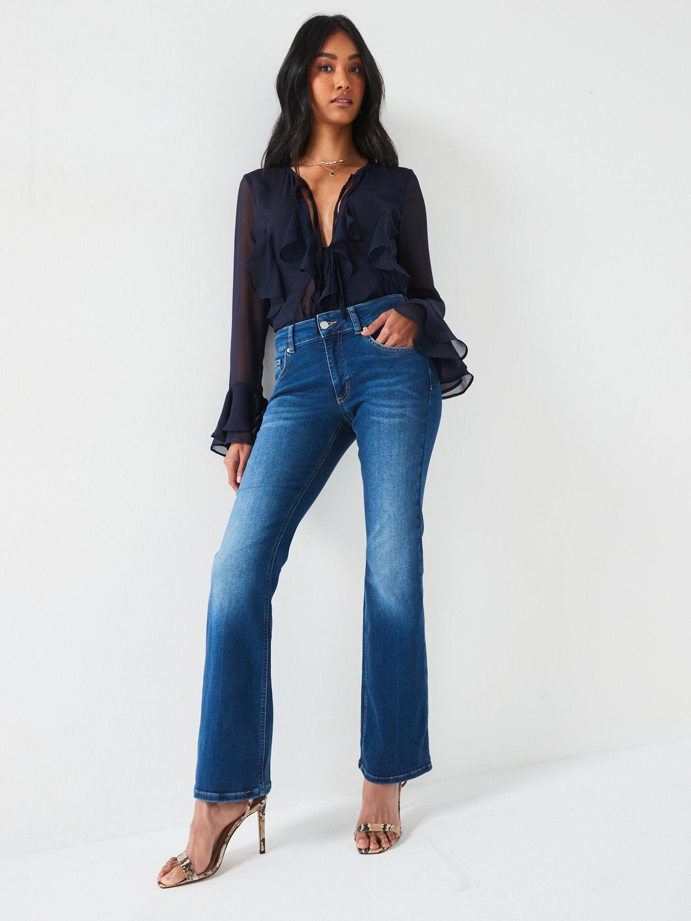 V by Very Midi Rise Slim Flare Jeans - Dark Wash | Very