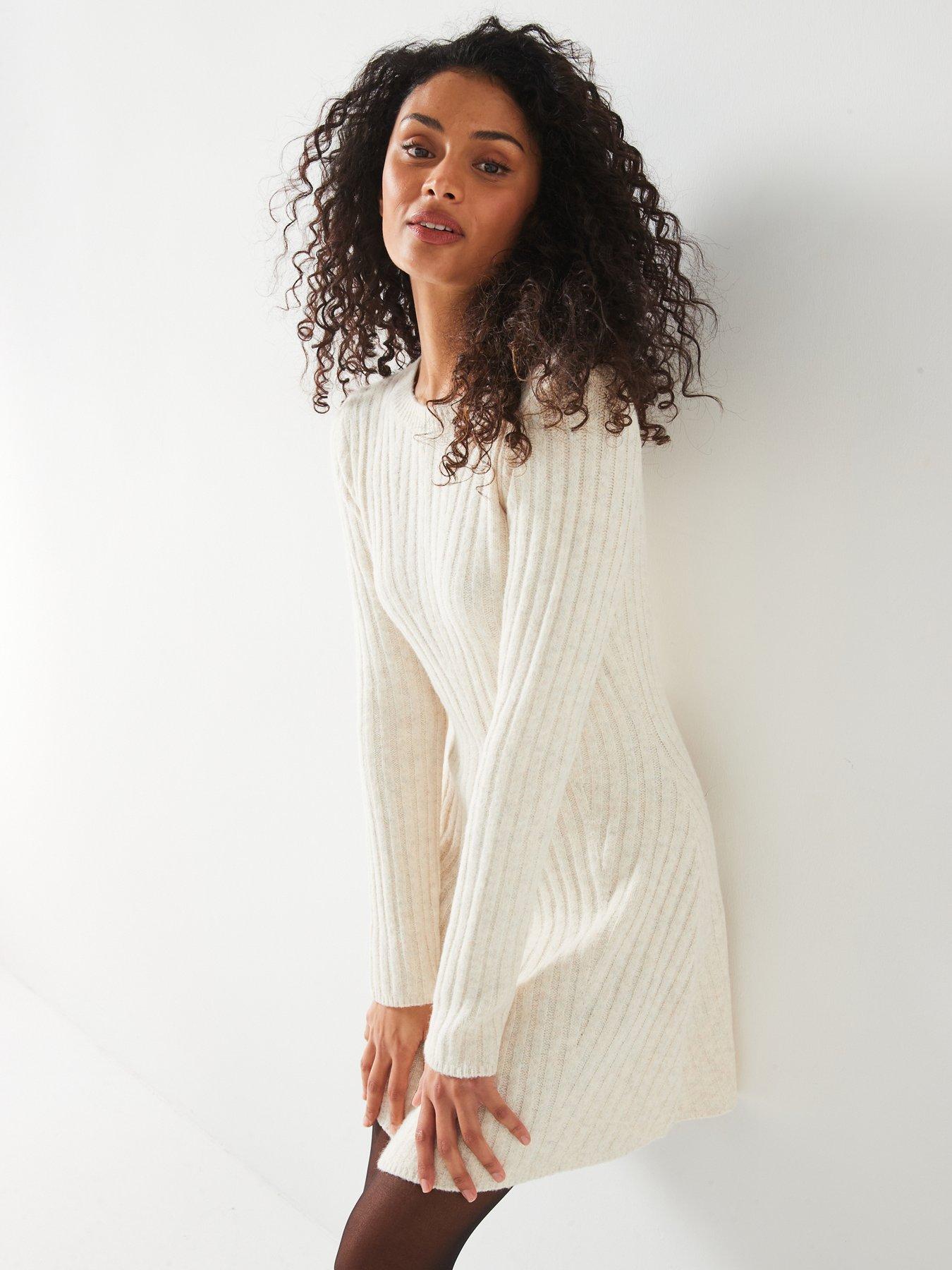 V by Very Crew Neck Fit & Flare Mini Dress - Natural | Very