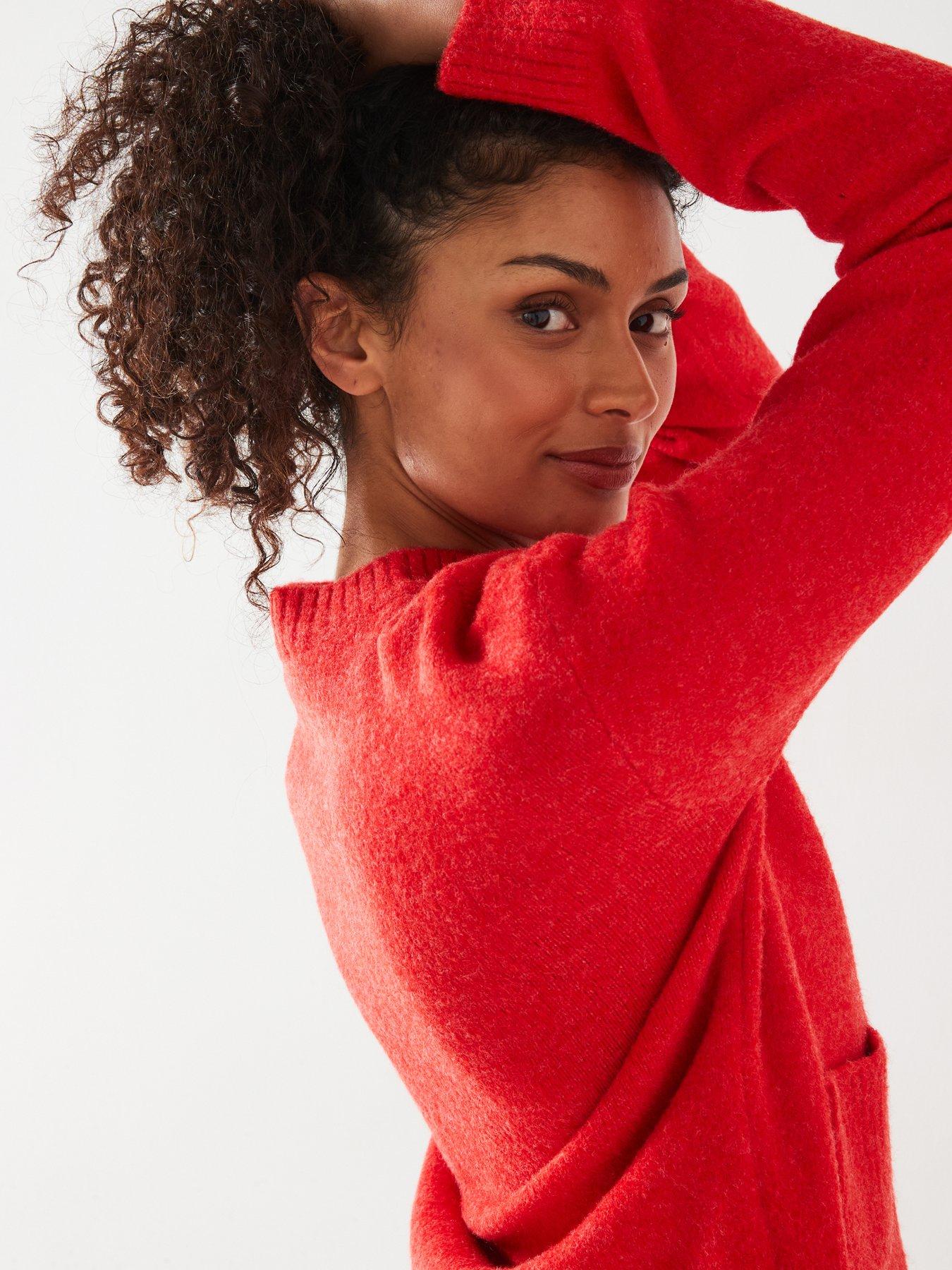 V by Very Crew Neck Pocket Front Jumper With Wool - Red | Very