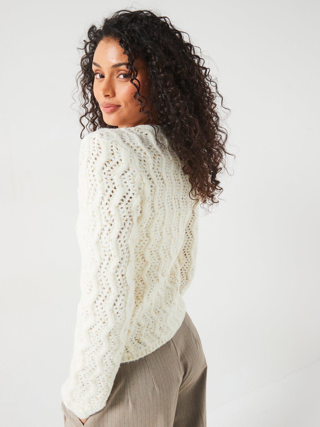 V by Very Open Stitch Metallic Thread Cardigan - Off White | Very
