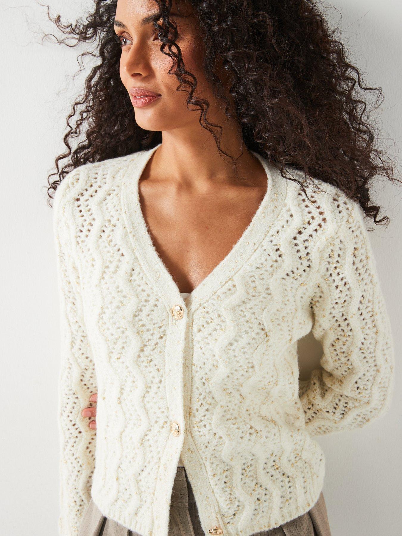 V by Very Open Stitch Metallic Thread Cardigan - Off White | Very