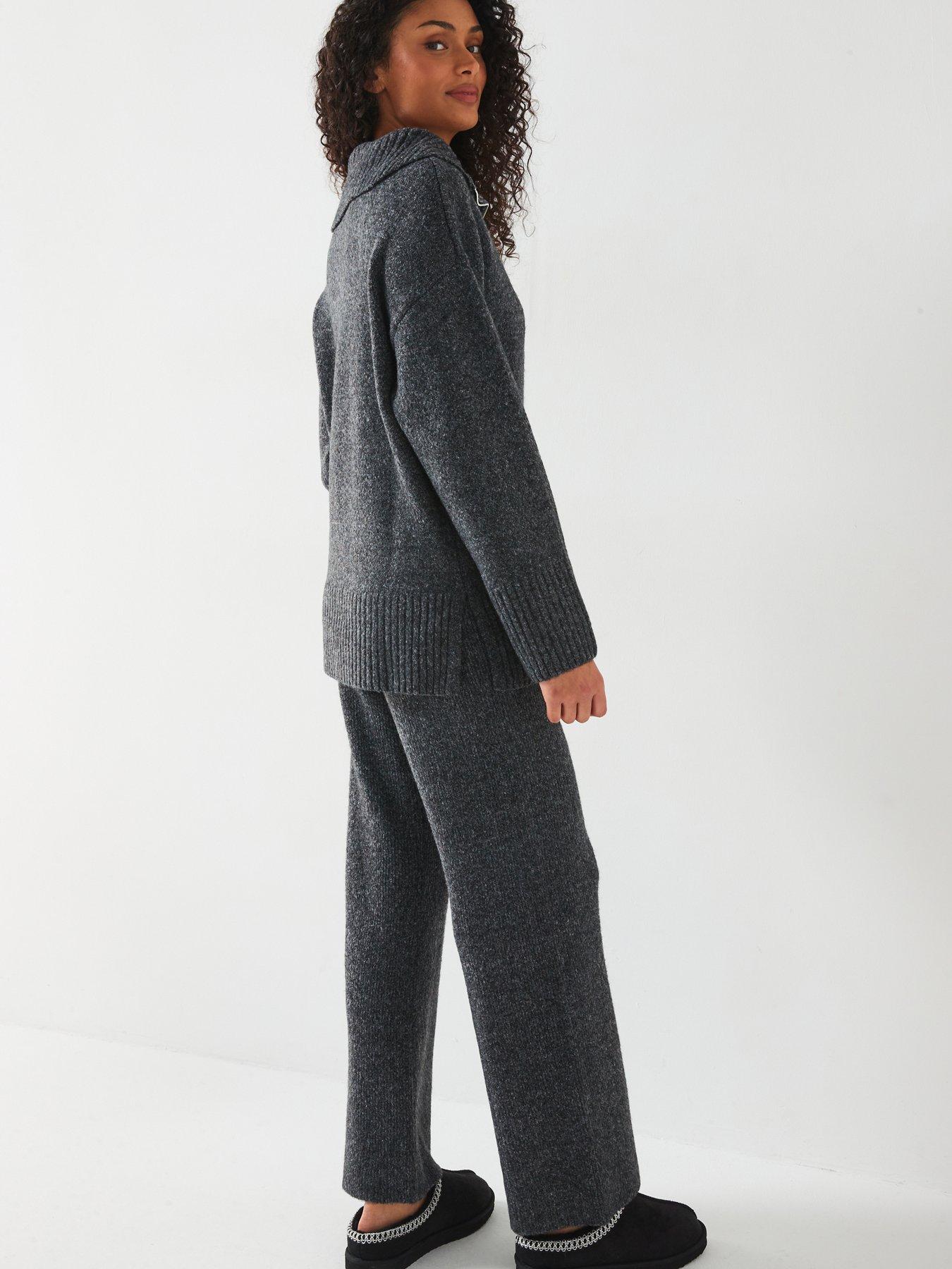 V by Very Quarter Zip Longline Knitted Jumper Coord - Grey | Very