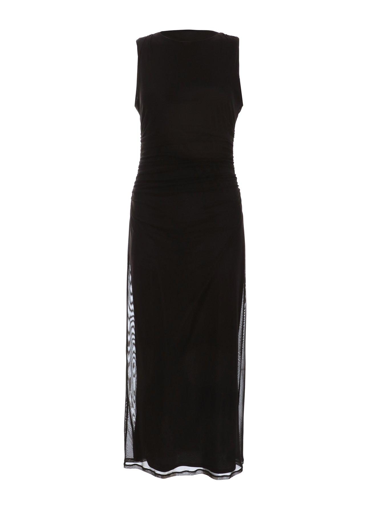 Quiz Black Mesh Ruched Bodycon Midaxi Dress | Very