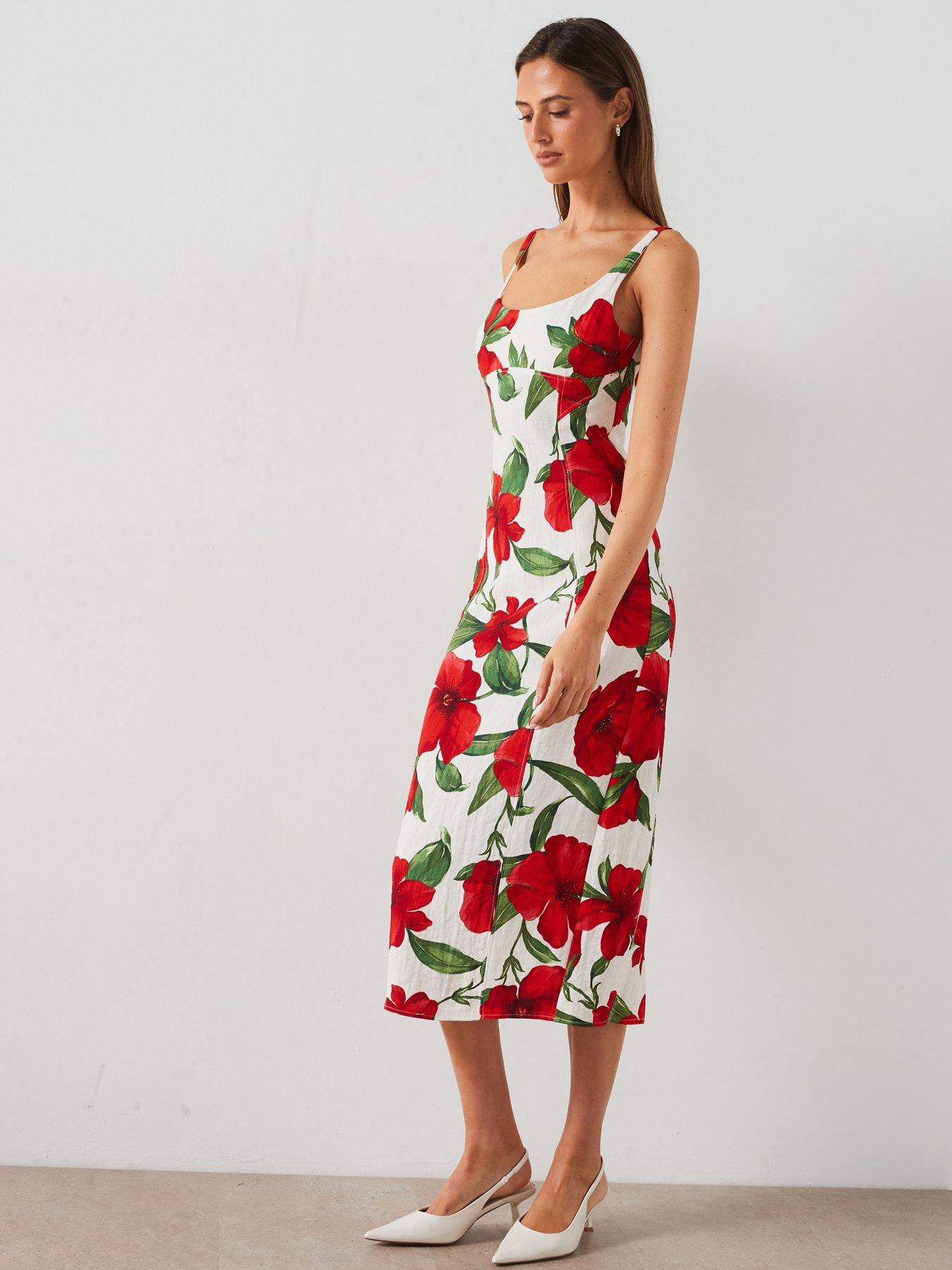 Mango Floral Print Tailored Midi Dress - Cream | Very