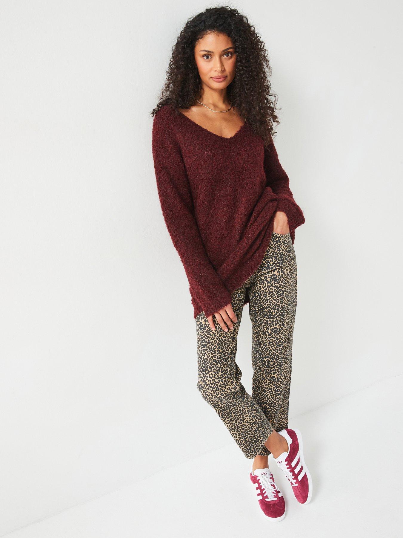 V by Very Boucle Longline Neck Jumper - Dark Red | Very