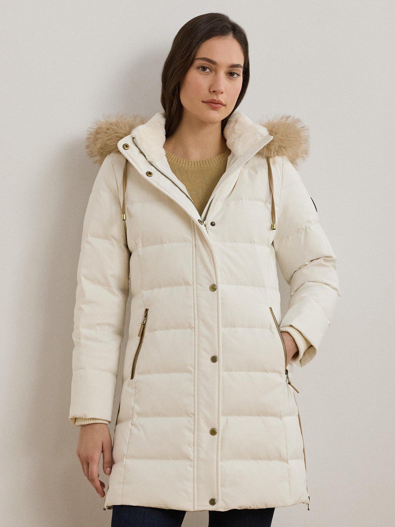 Lauren by Ralph Lauren Midi Length Padded Coat - White - Cream | Very