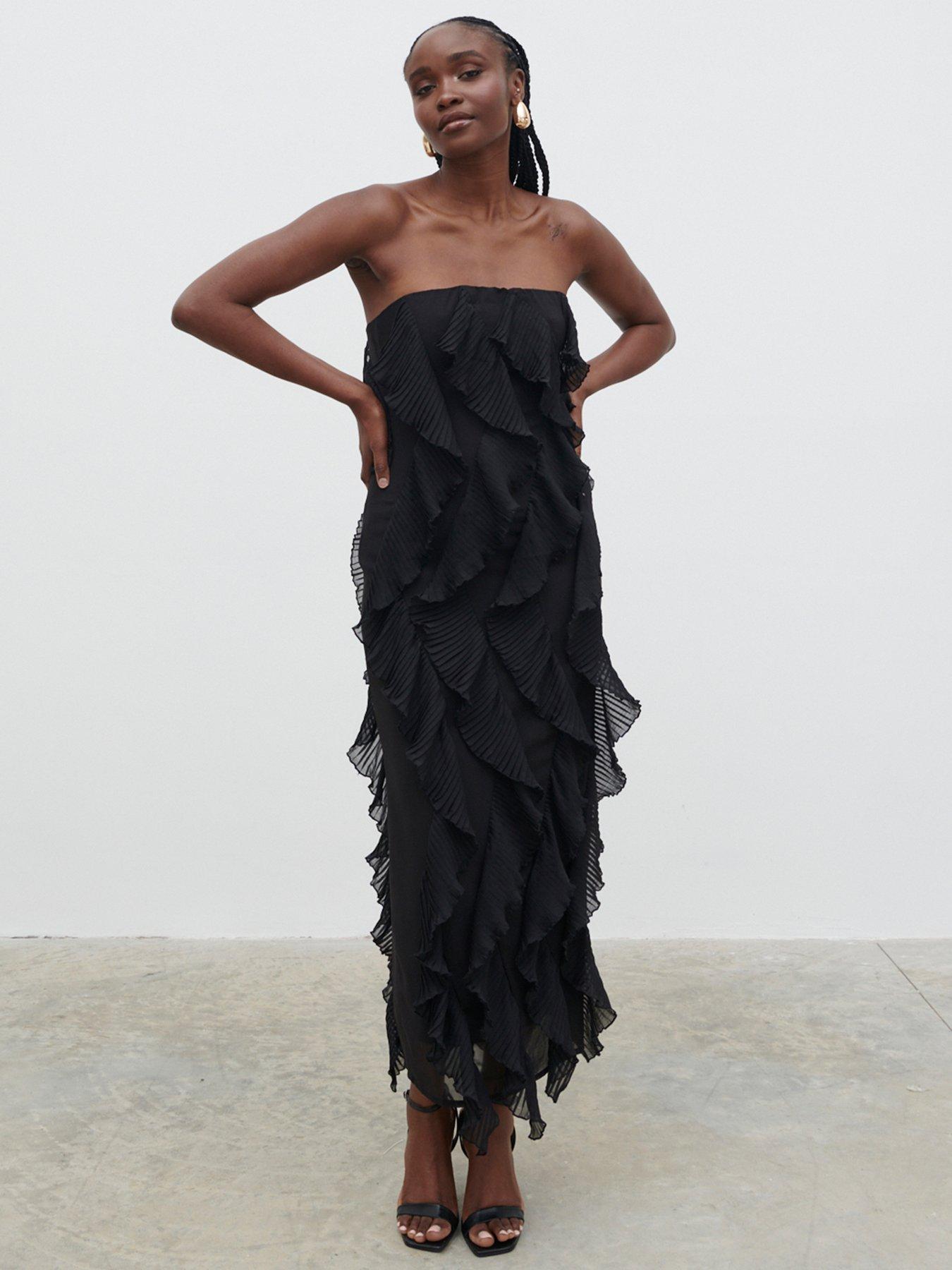 Pretty Lavish Perla Bandeau Ruffle Midaxi Dress - Black | Very