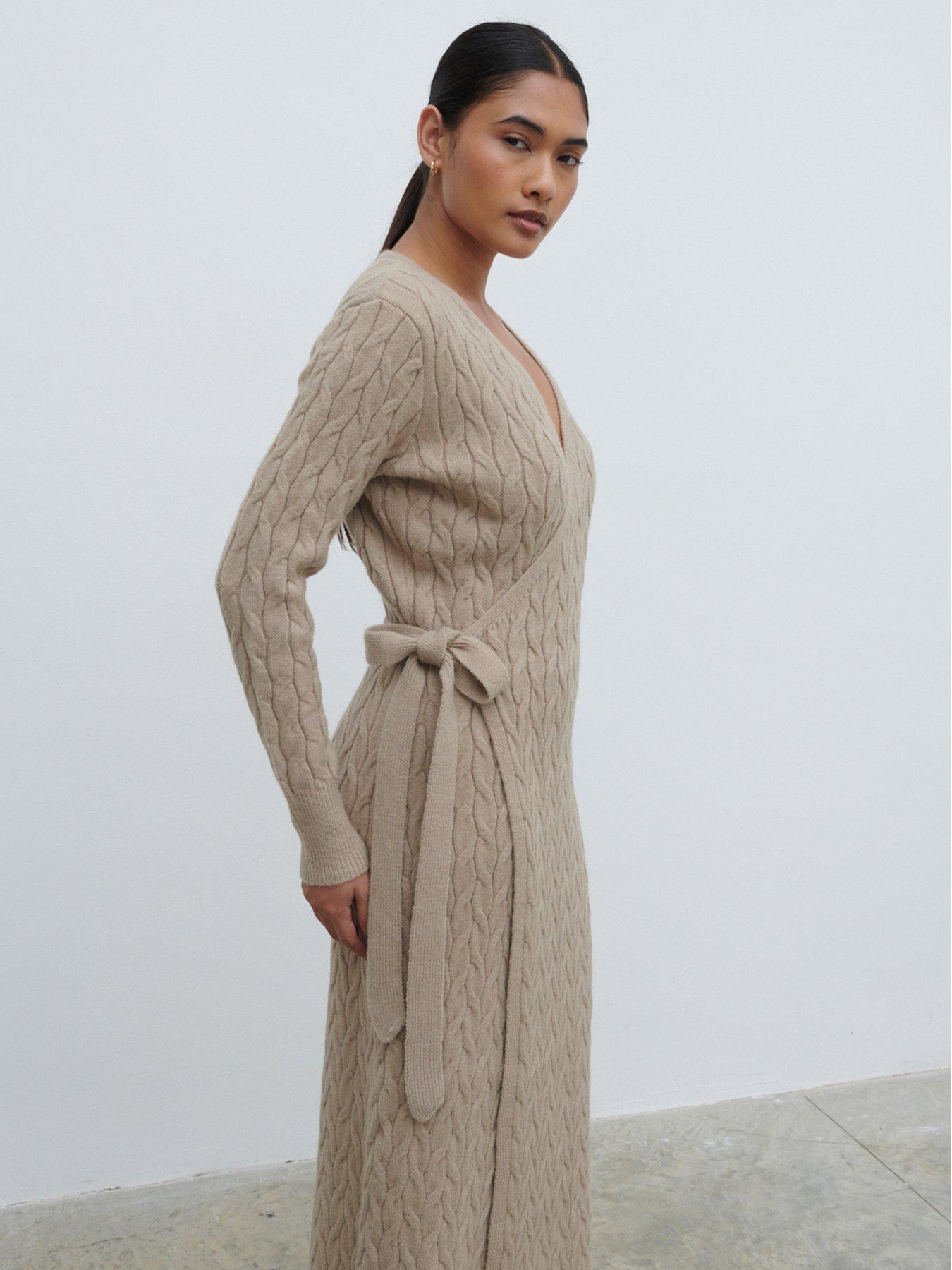 Pretty Lavish Marnie Cable Knit Wrap Midaxi Dress - Beige | Very