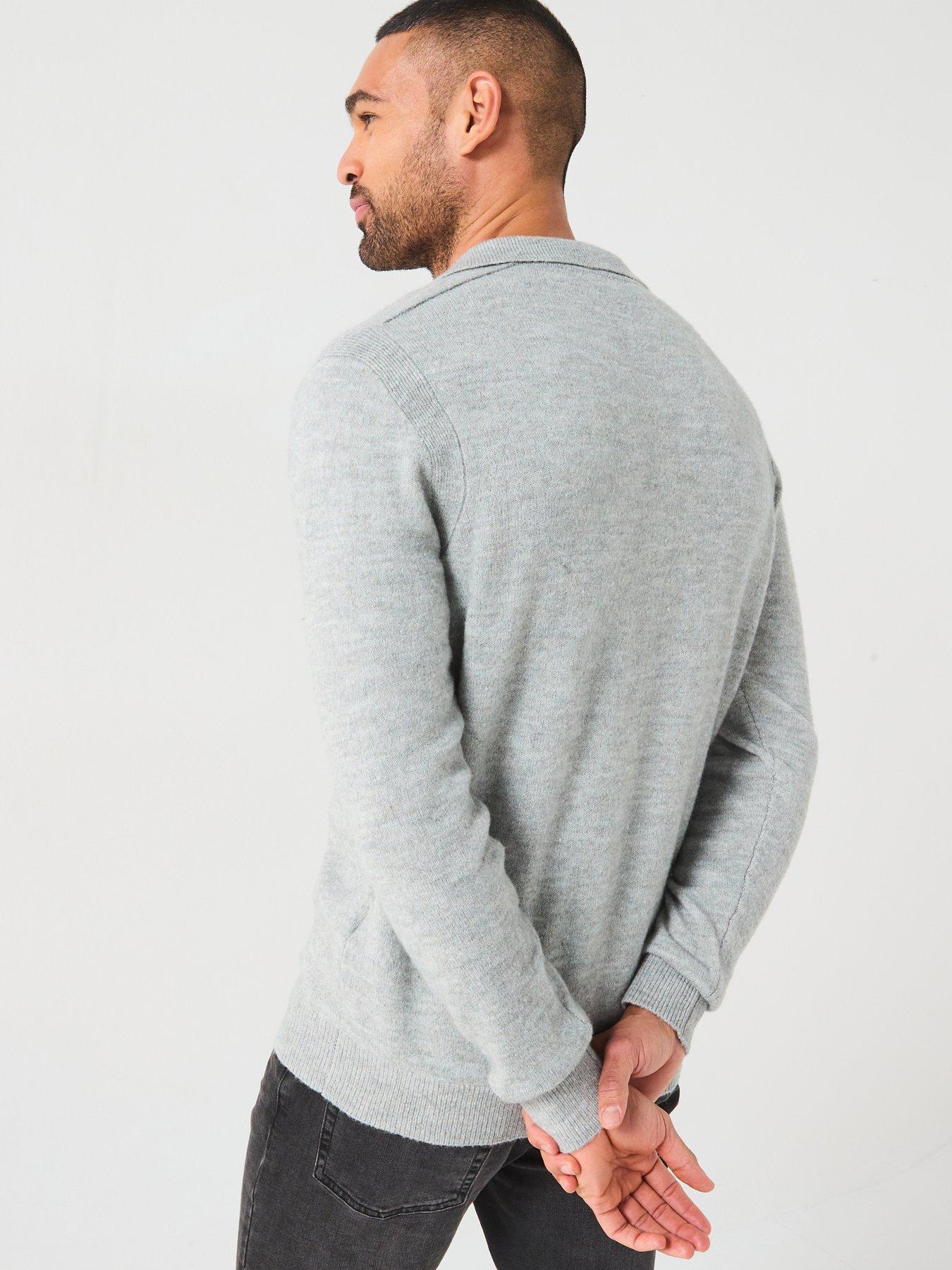 ONLY & SONS Long Sleeve Open Collar Knitted Polo Shirt - Grey | Very
