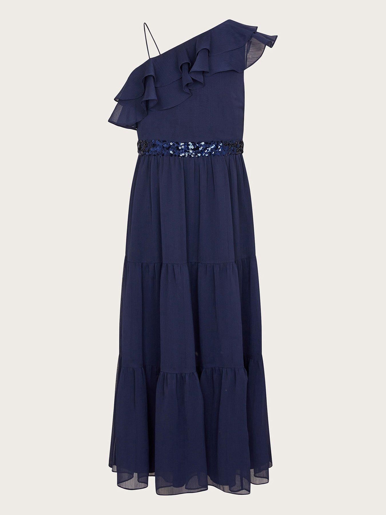 Monsoon Girls Ruby Ruffle Prom Dress - Navy | Very.co.uk