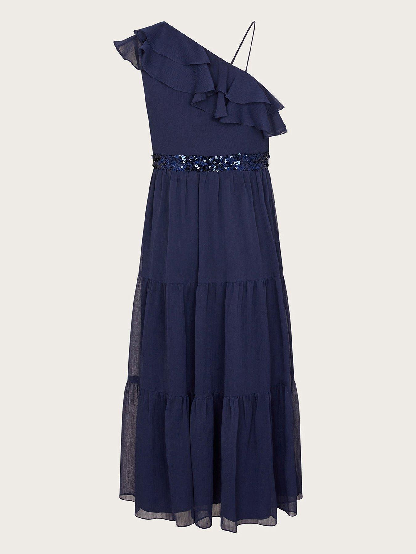 Monsoon Girls Ruby Ruffle Prom Dress - Navy | Very.co.uk