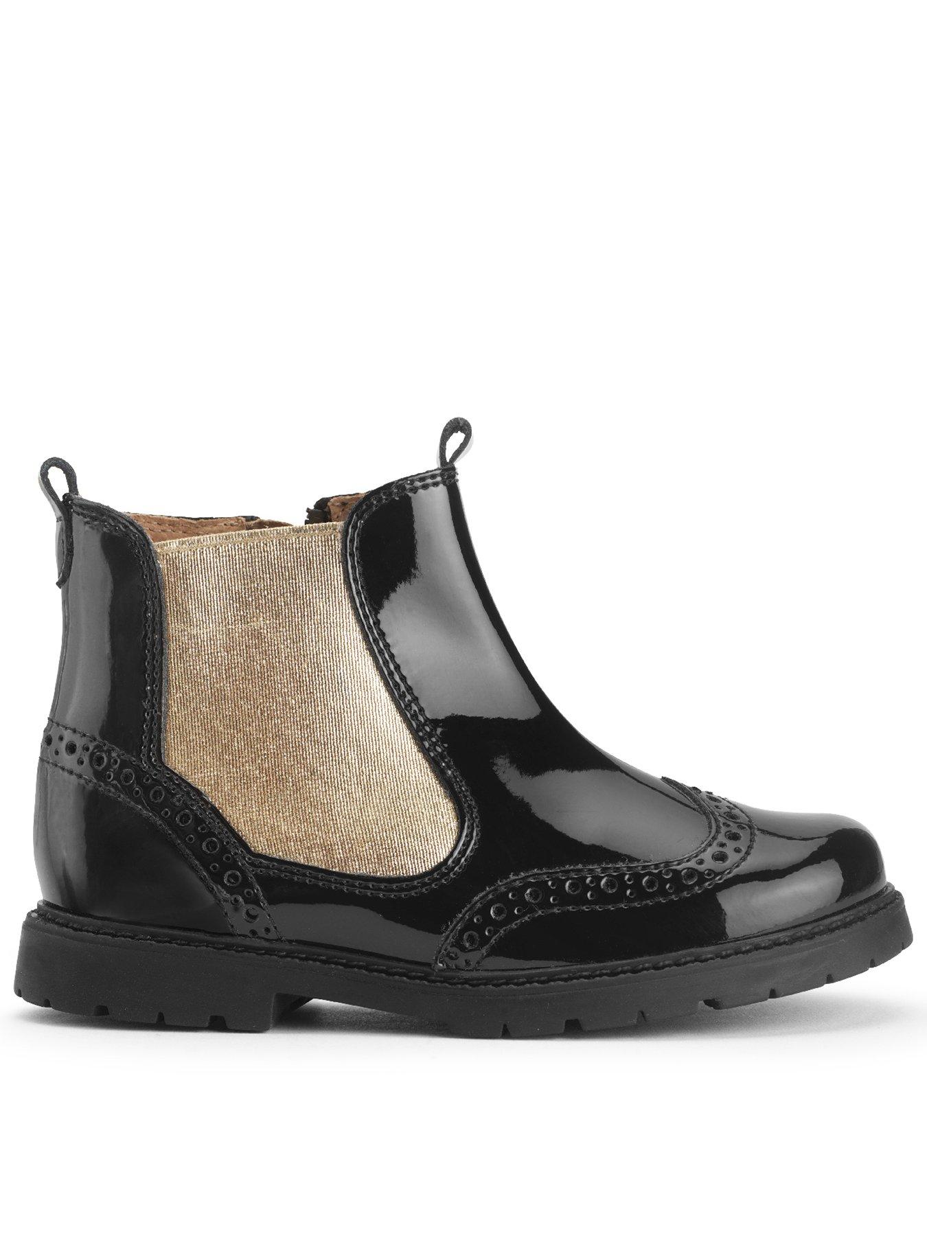 Start-rite Chelsea Kids Black Patent And Gold Chelsea Boot | Very