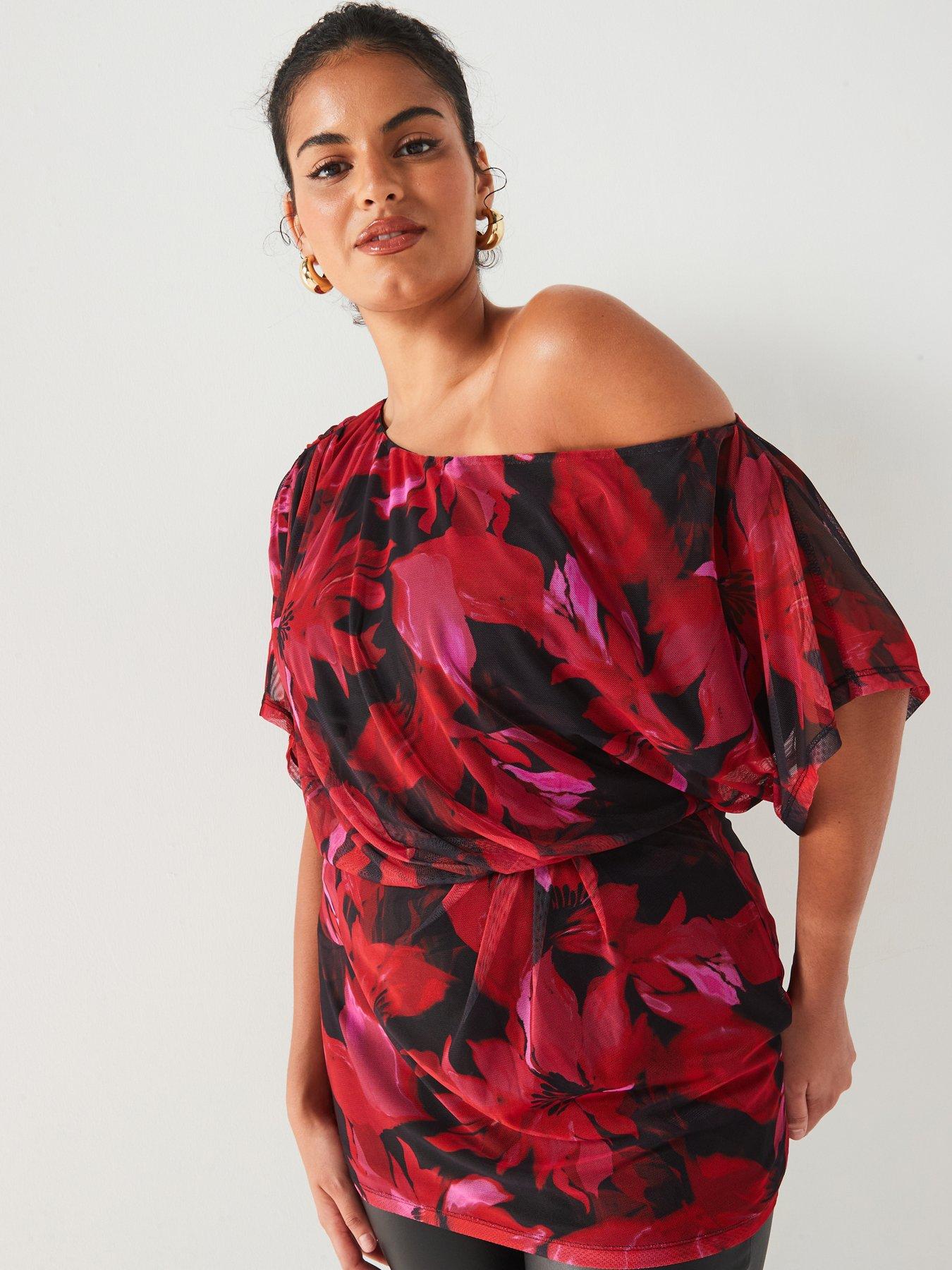 V by Very Curve Mesh Off The Shoulder Top - Print | Very