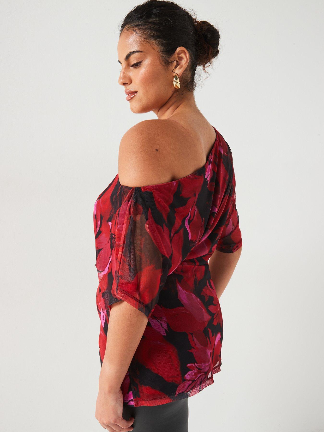 V by Very Curve Mesh Off The Shoulder Top - Print | Very
