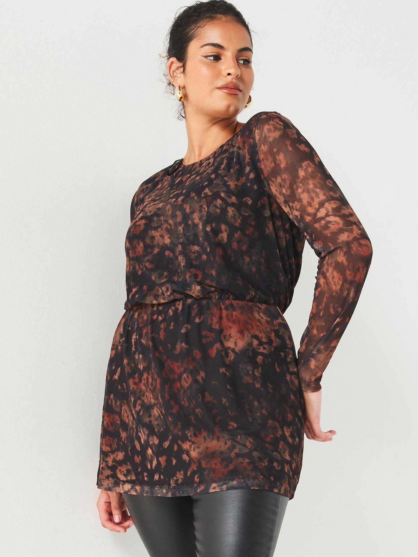 V by Very Curve Mesh Longline Top - Print | Very