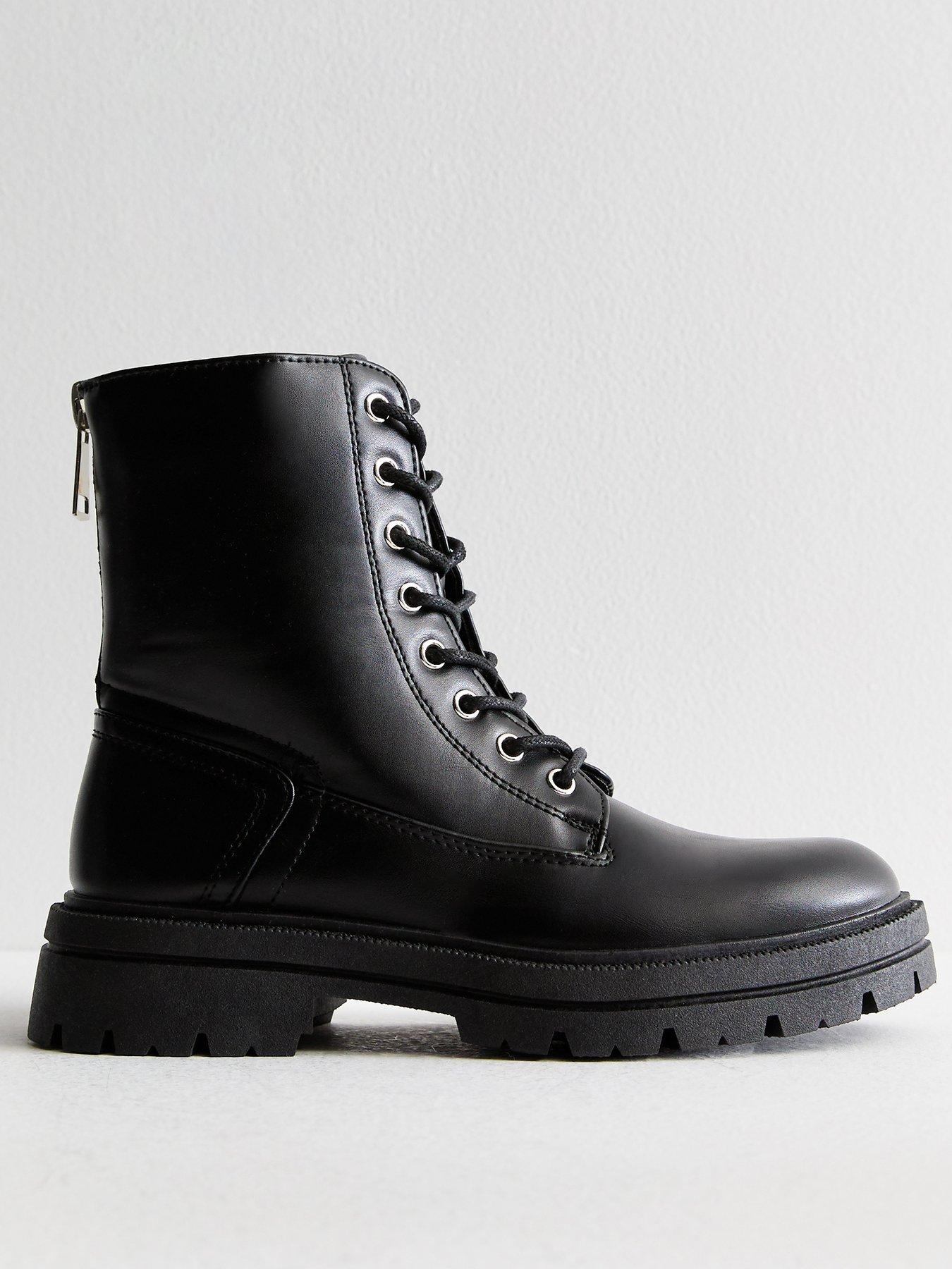 New Look Black Leather-look Lace Up Ankle Boots | Very