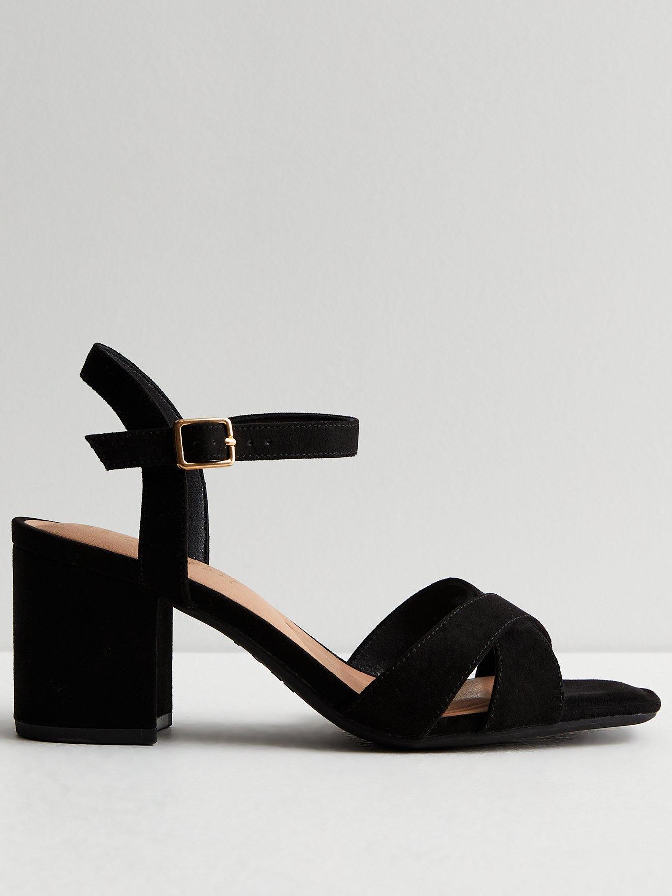 New Look Wide Fit Black Suedette 2 Part Block Heel Sandals | Very