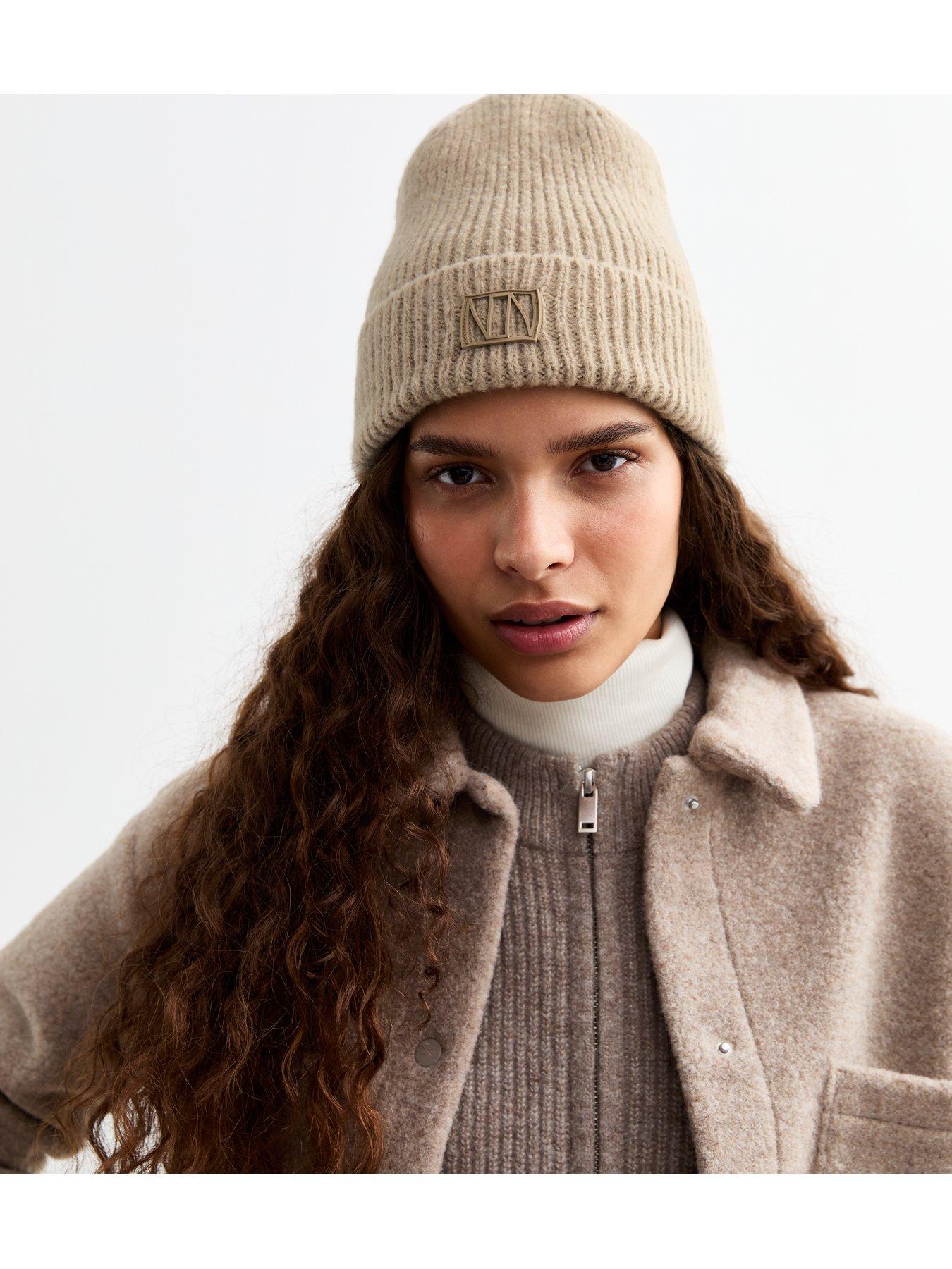 New Look Cream Logo Tab Rib Knit Beanie Hat | Very