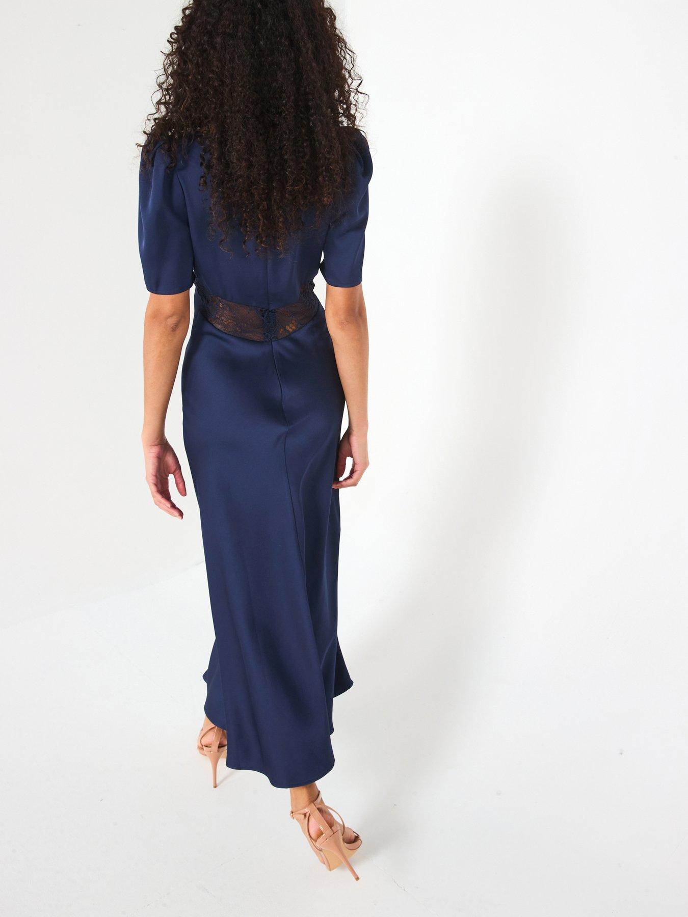 V by Very Lace Corset Satin Midaxi Dress - Navy | Very