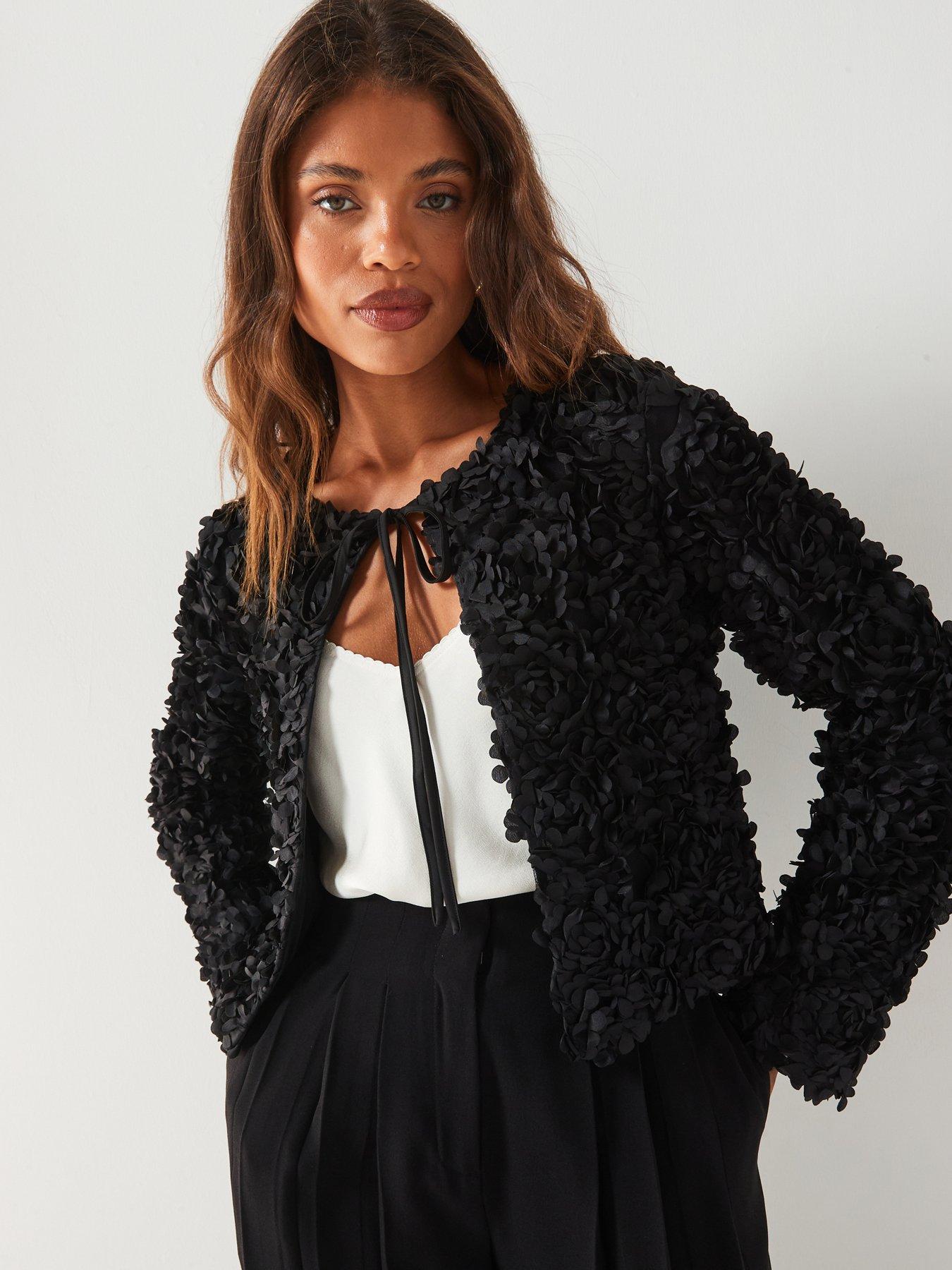V by Very 3D Rose Textured Trophy Jacket - Black | Very