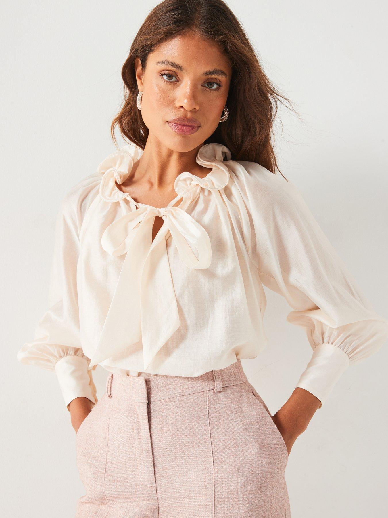 V by Very Ruffle Neck Blouson Blouse - Cream | Very