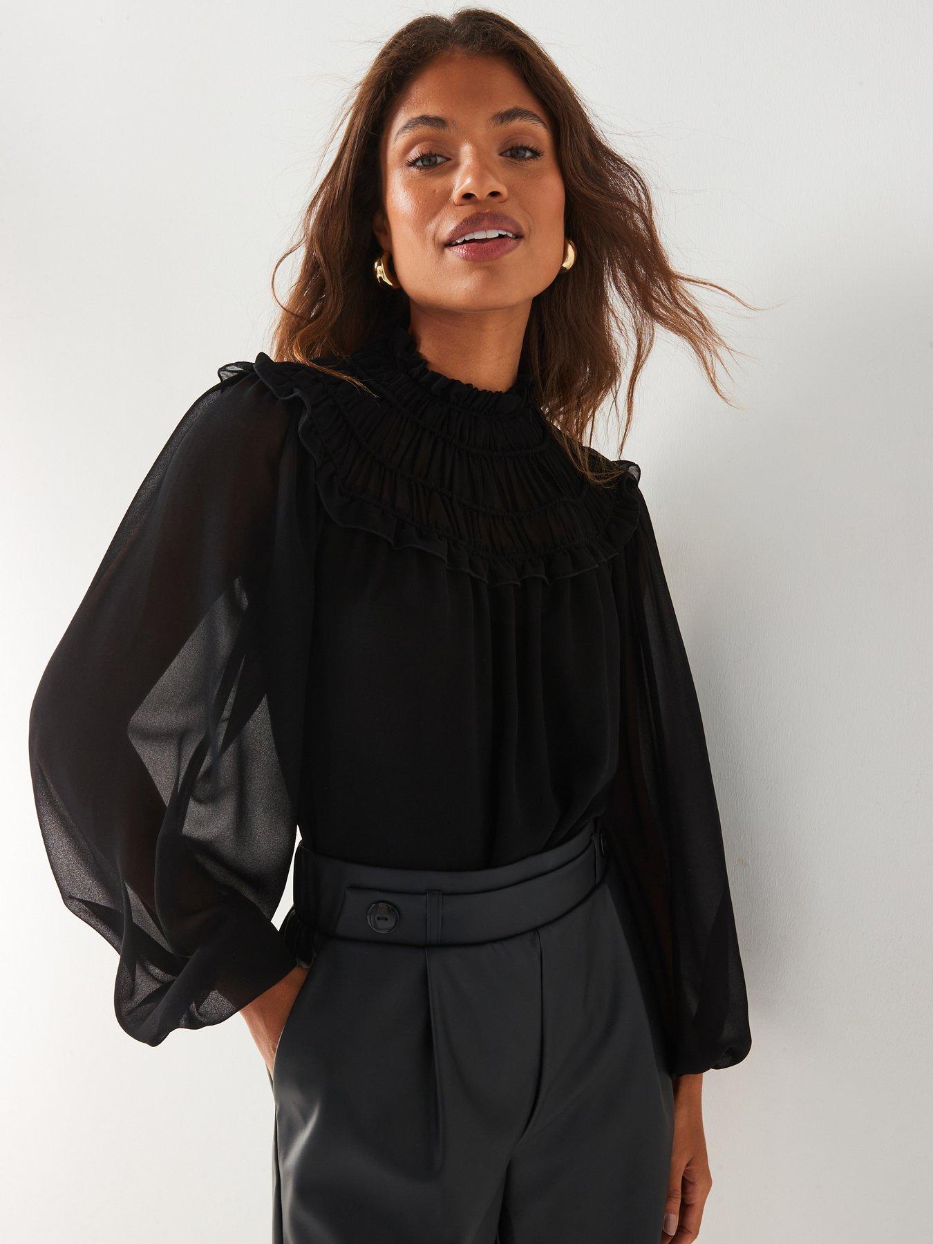 V by Very Elasticated Yoke Shirred Blouse - Black | Very
