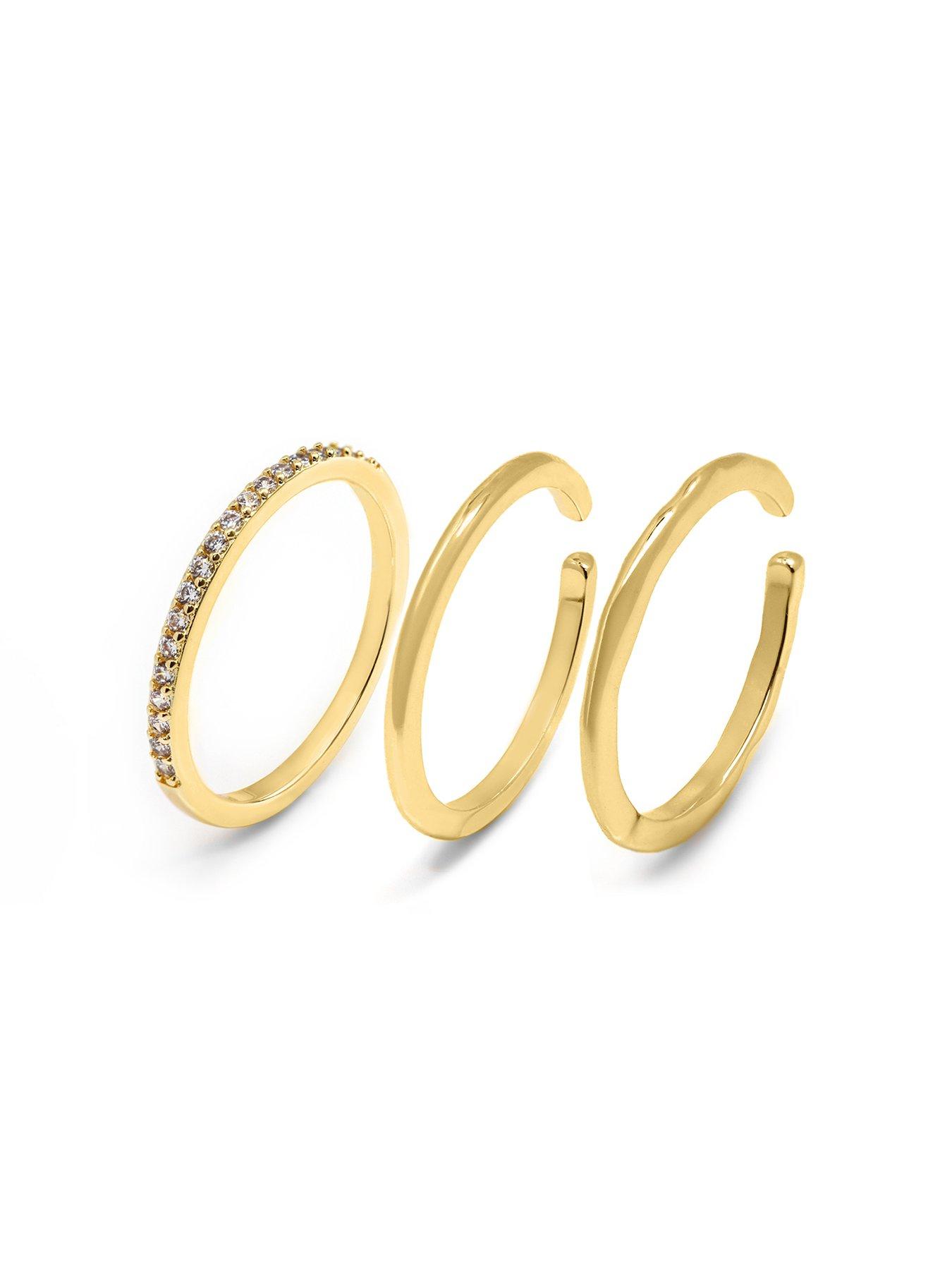 Say It With Three Stackable Crystal Wave Ring - Yellow Gold | Very.co.uk