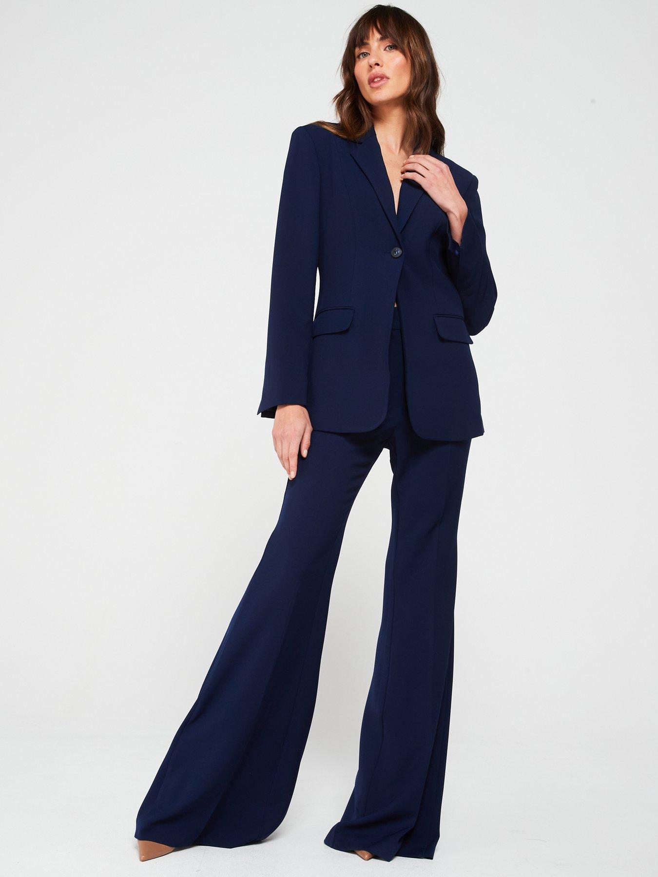 V by Very Premium Extra Long Kick Flare Suit Trouser - Navy | Very