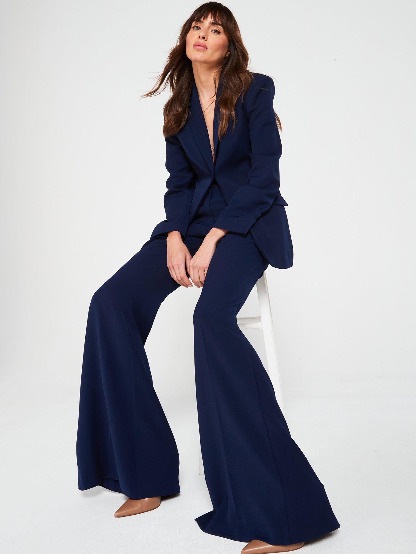 V by Very Premium Extra Long Kick Flare Suit Trouser - Navy | Very