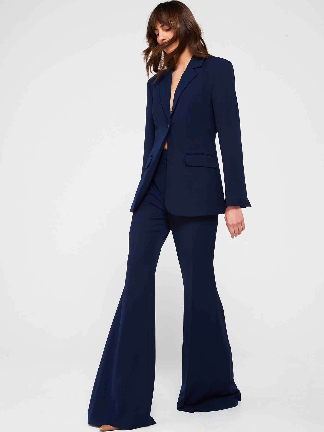 V by Very Premium Extra Long Kick Flare Suit Trouser - Navy | Very