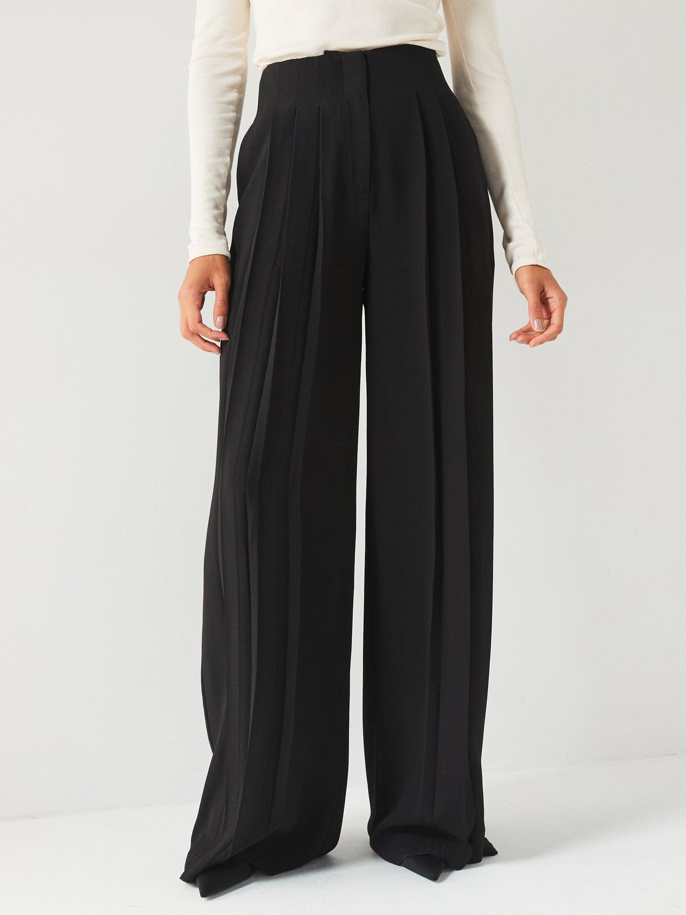 V by Very Pleated Drape Wide Leg Trouser - Black | Very