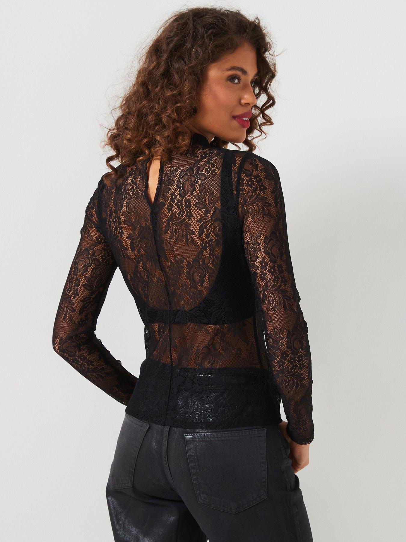 V by Very All Over Lace Top - Black | Very
